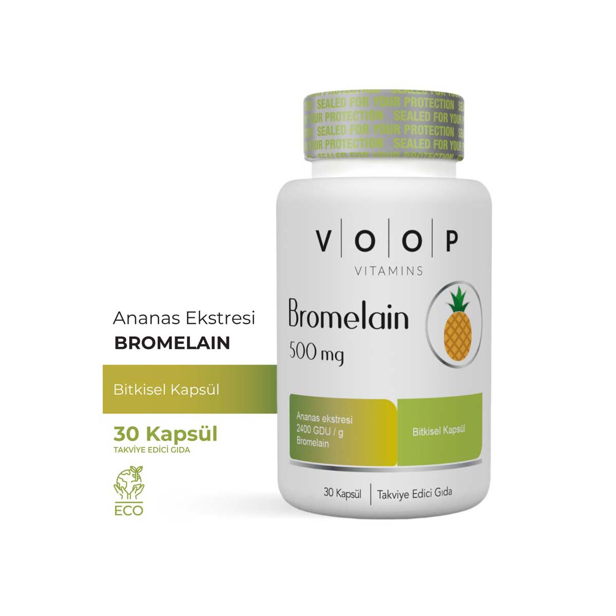 Voop Bromelain Ananas Ekstresi - 500 Mg | 30 Bitkisel - Vegan Kapsül