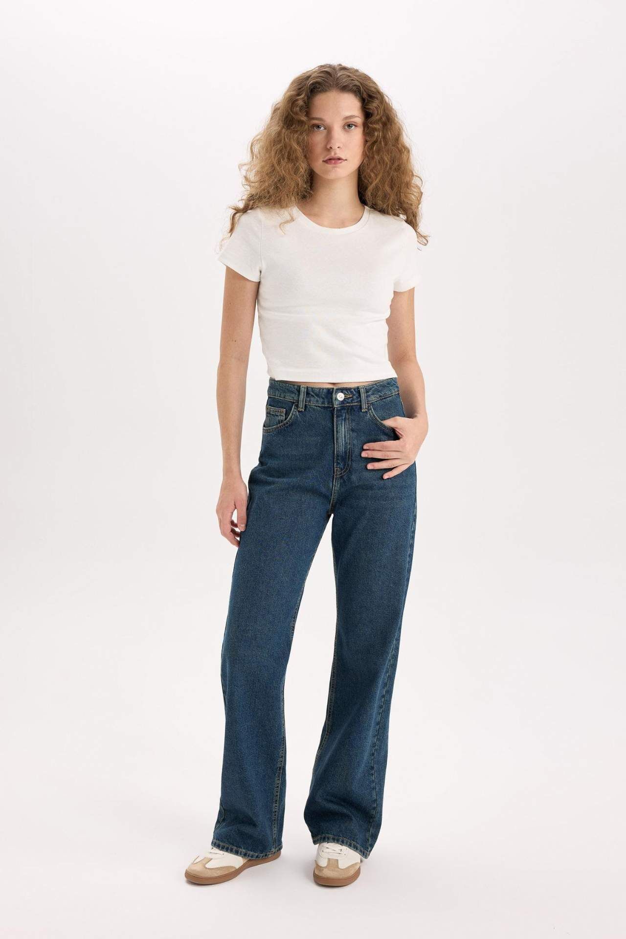 DeFacto 90's Wide Leg Yüksek Bel Geniş Paça Uzun Jean Kar Yıkamalı ...